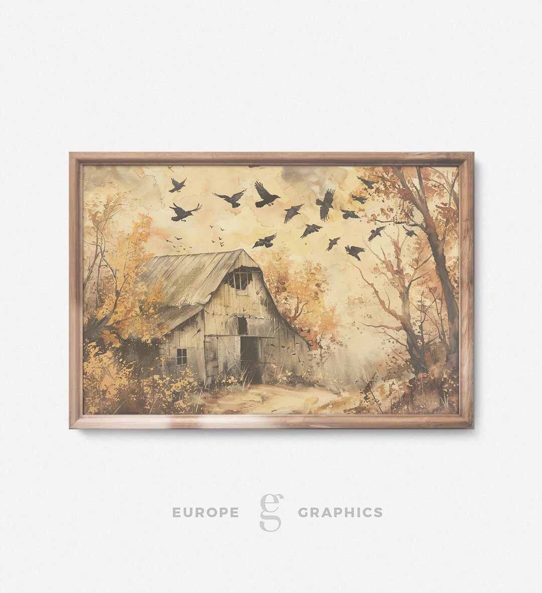 Crows Ascend - Crow Landscape Vintage Oil Painting, Raven Bird Artwork ...