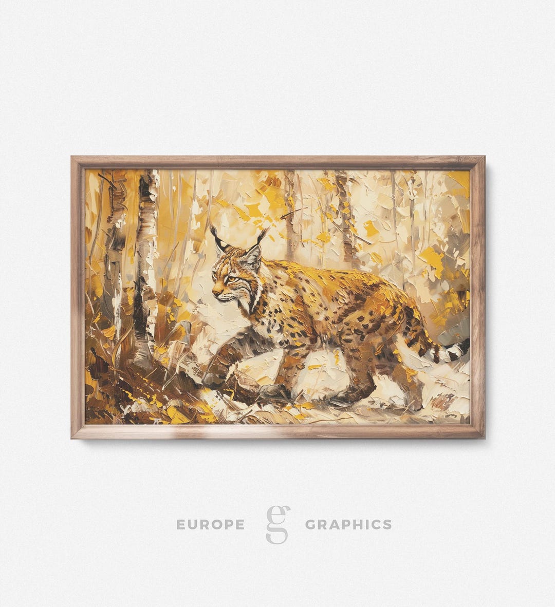 Lynx Stroll - Red Lynx Landscape Vintage Oil Painting, Bobcat Artwork ...