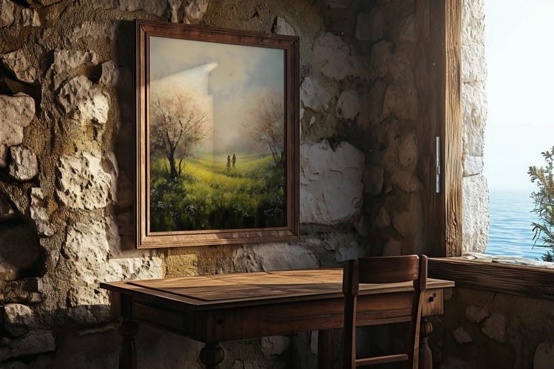 Dawn's First Light - Love Couple Landscape Vintage Oil Painting ...