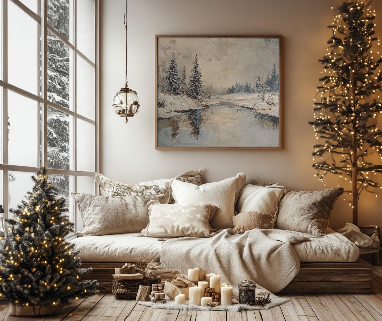 Winter River Calm - Winter Scene, Snowy Nature Landscape Vintage Oil ...