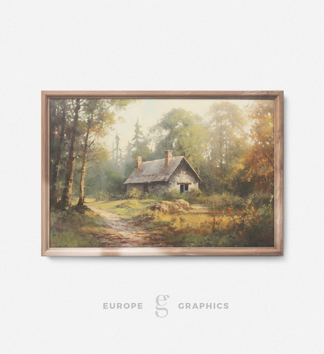 Forest Solace - Rustic House Landscape Oil Painting, Decorative Wall ...