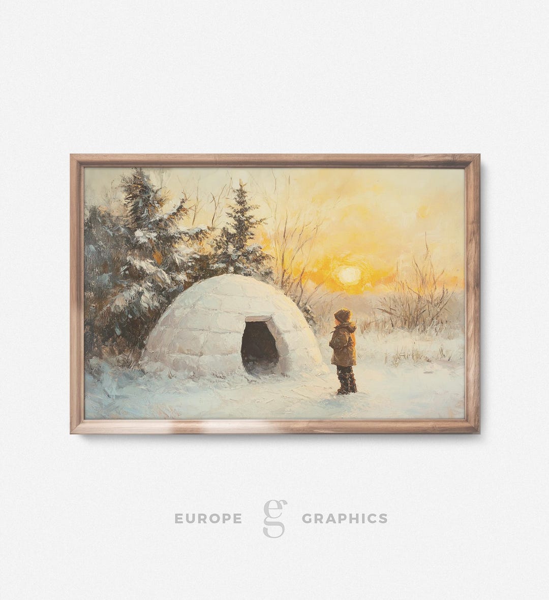 Snowy Igloo Sunset Kid Building Snow House, Snowy Landscape Nature ...
