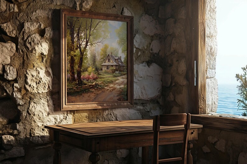 Arbor Retreat - Rustic House Landscape Oil Painting, Decorative Wall ...