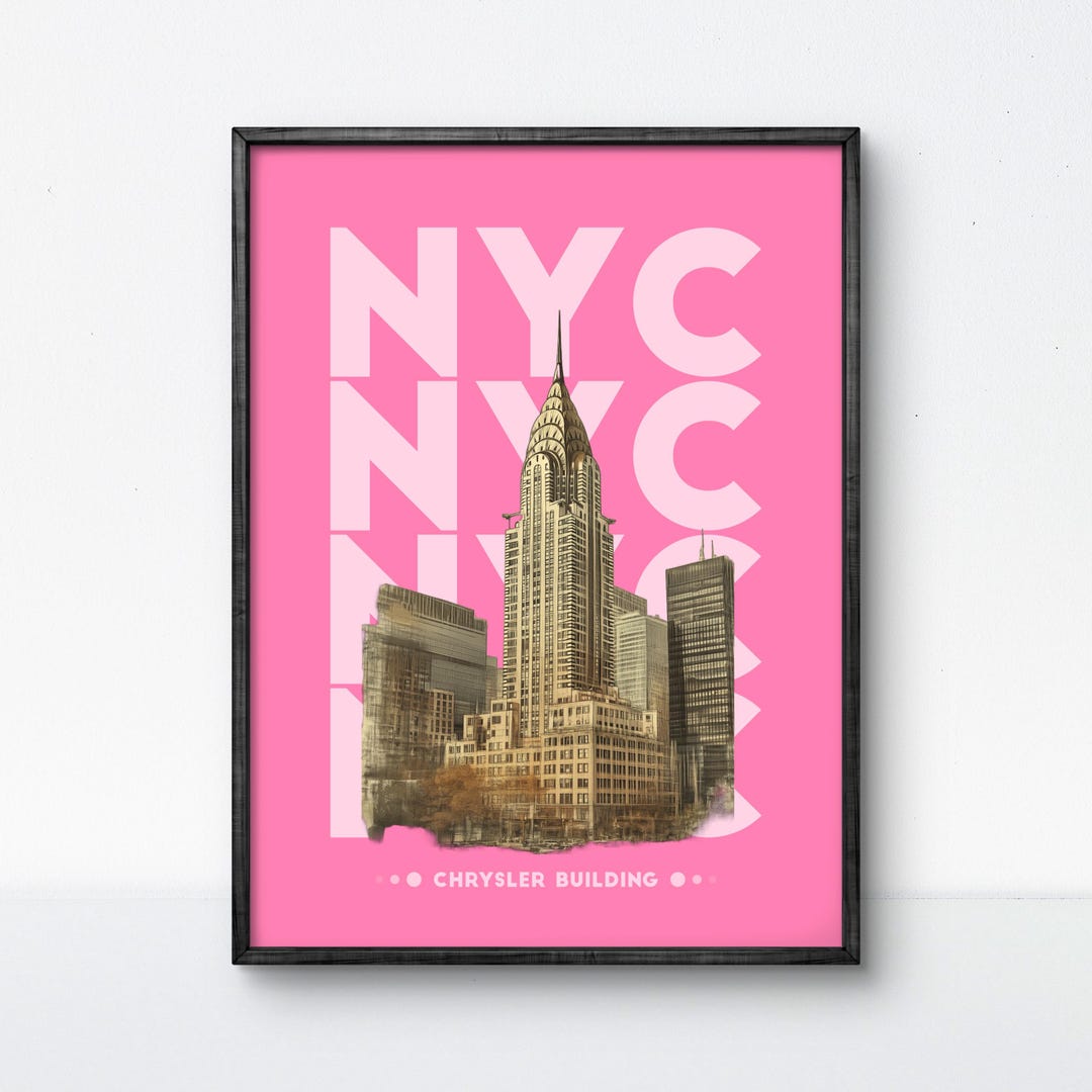 Chrysler Building Poster With Bold Pink Design for Modern Home Decor ...