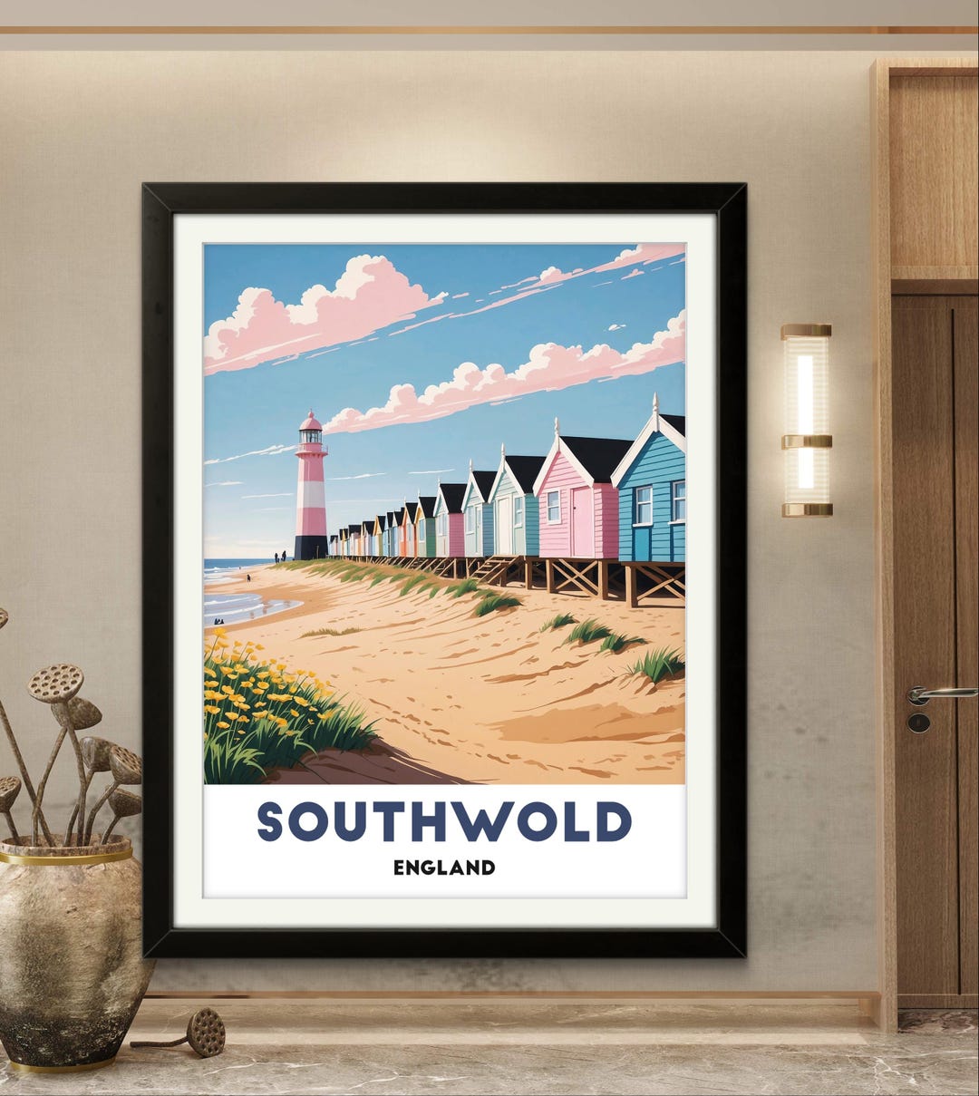 Southwold England Poster, Stunning Coastal Beach Huts and Lighthouse ...