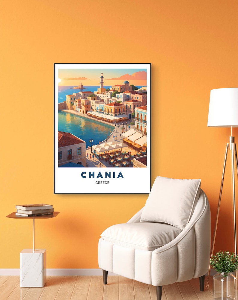 Chania Poster Stunning Sunset Over Chania Harbor Greece Art Print Perfect Home or Office Decor ...