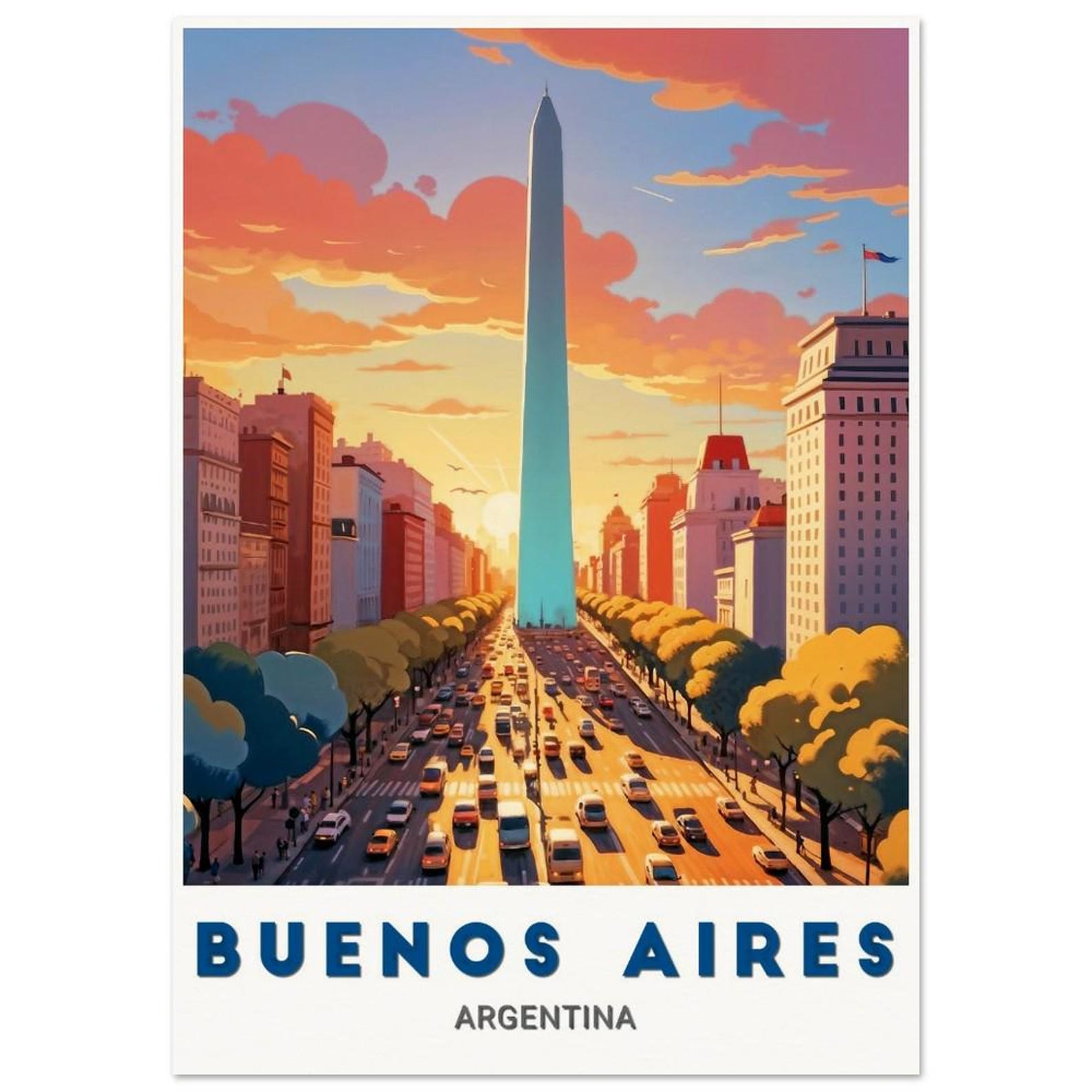 Buenos Aires Poster: Stunning Sunset Over the Obelisk, Iconic Cityscape Art Print for Modern ...