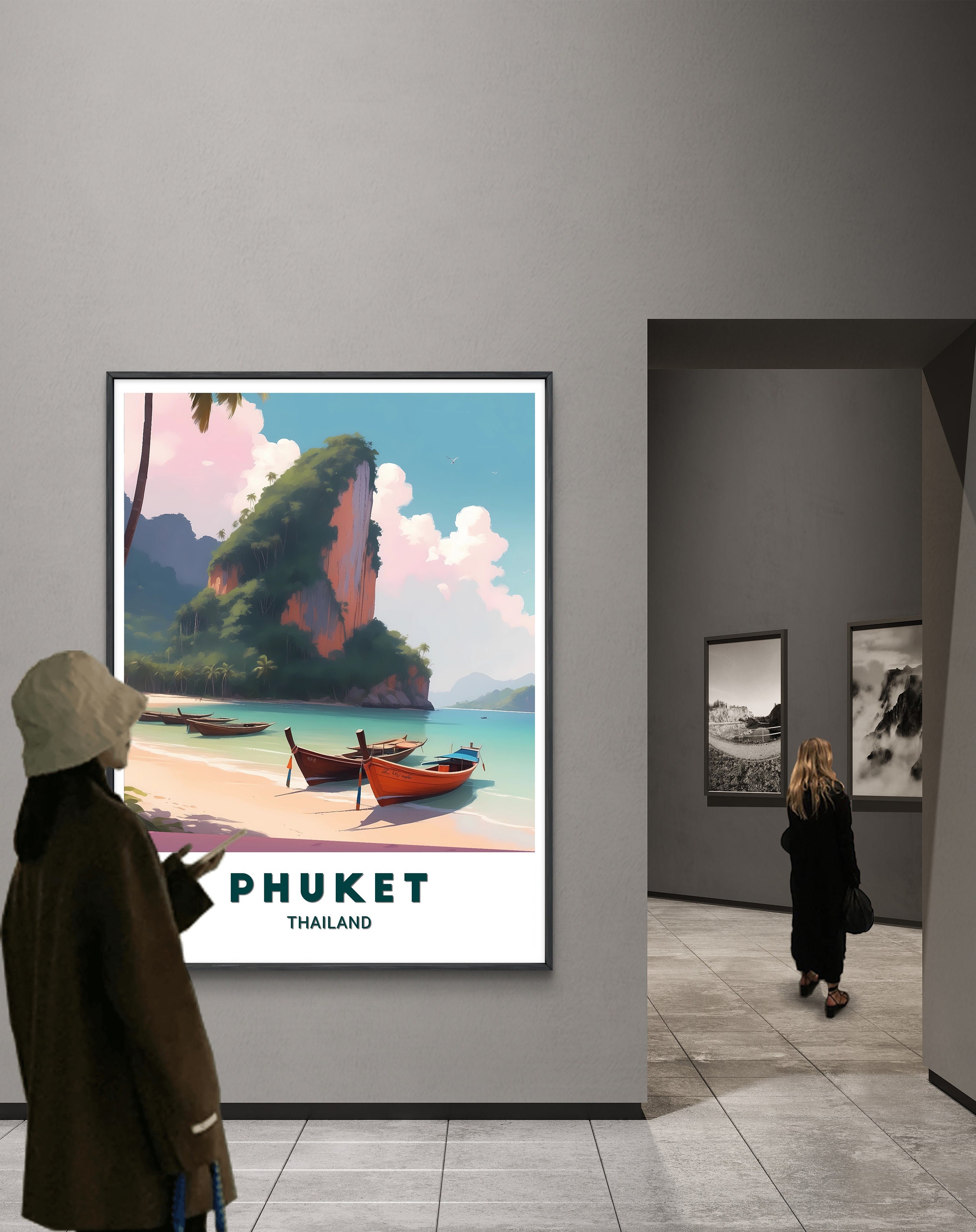 Phuket Poster Scenic Tropical Beach With Traditional Longtail Boats ...
