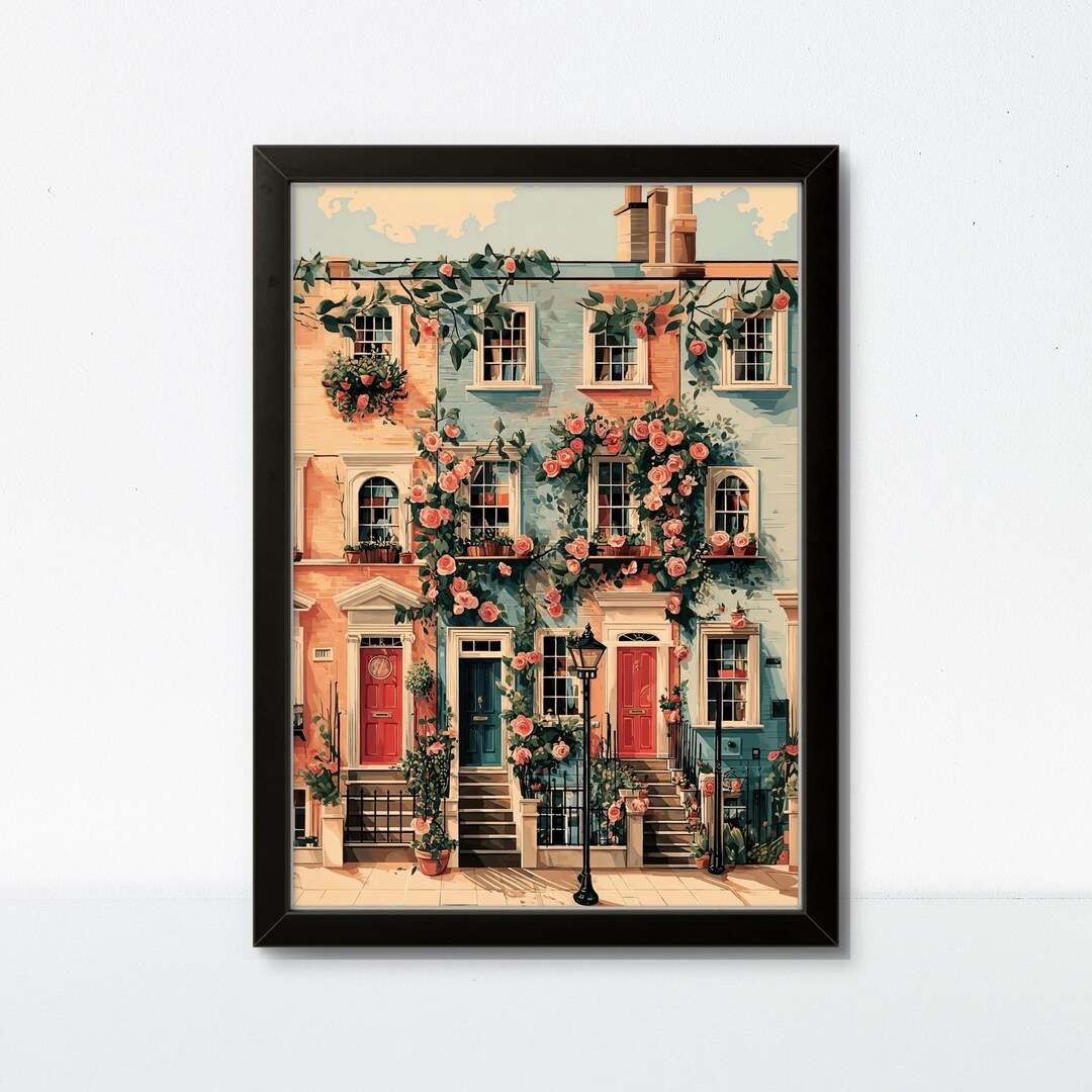 Rose Covered Townhouses Poster: Floral Facade Wall Art - Etsy