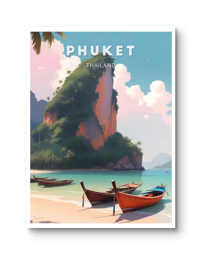 Phuket Poster - Scenic Tropical Beach With Traditional Longtail Boats ...