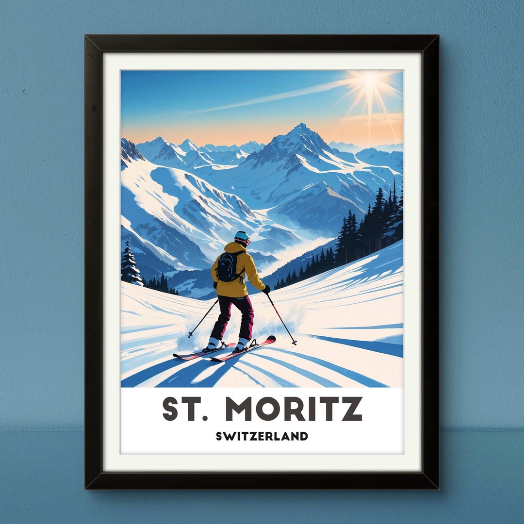 St. Moritz Skiing Poster: Vintage Swiss Alps Art Print - Etsy