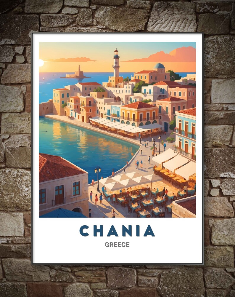 Chania Poster Stunning Sunset Over Chania Harbor Greece Art Print ...