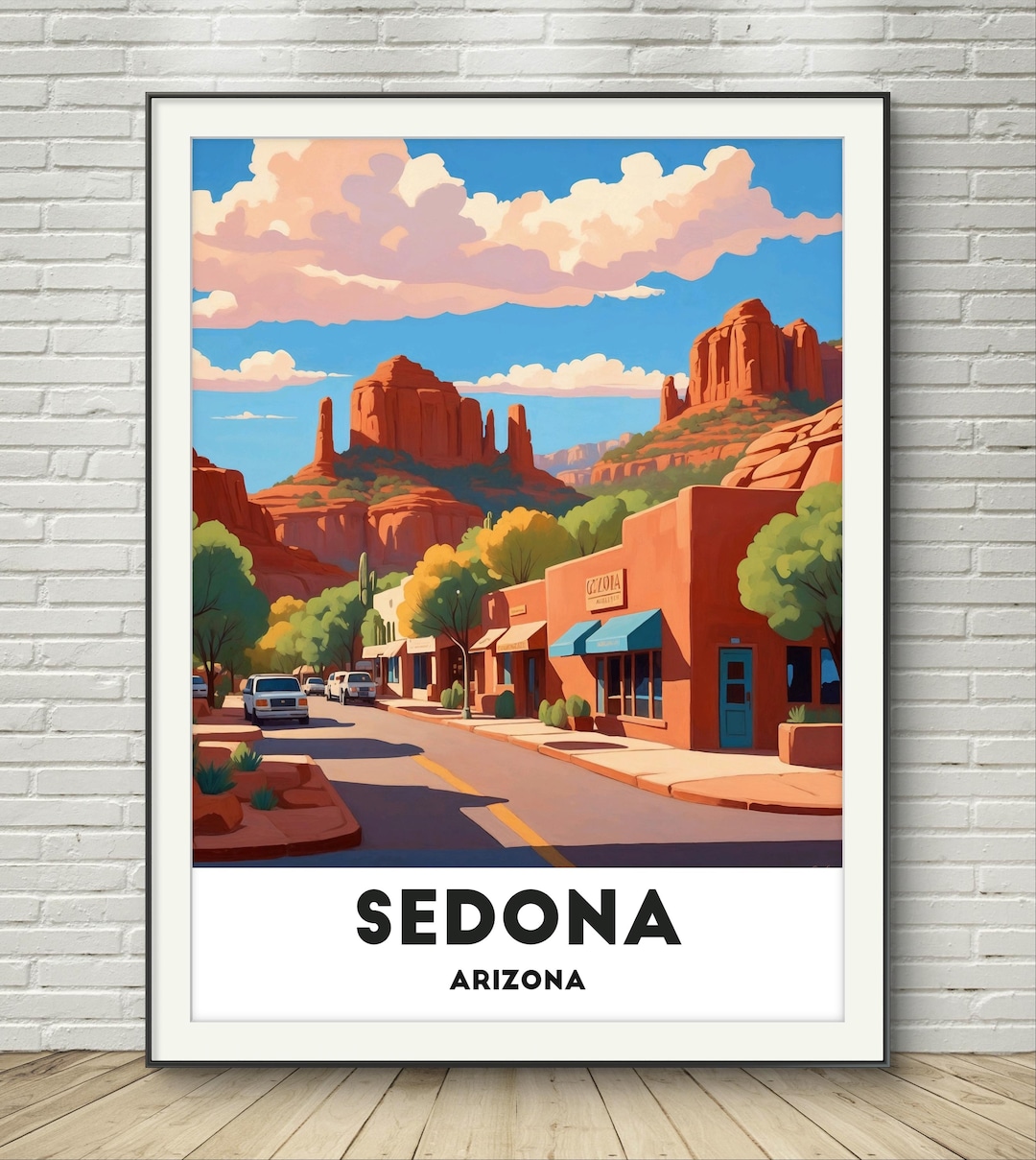 Sedona Arizona Poster - Red Rock Main Street Art Print, Southwestern ...