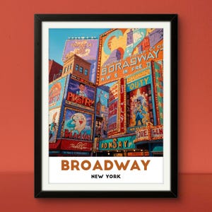 Broadway Poster, Vibrant New York Theater District Art, Iconic Times ...