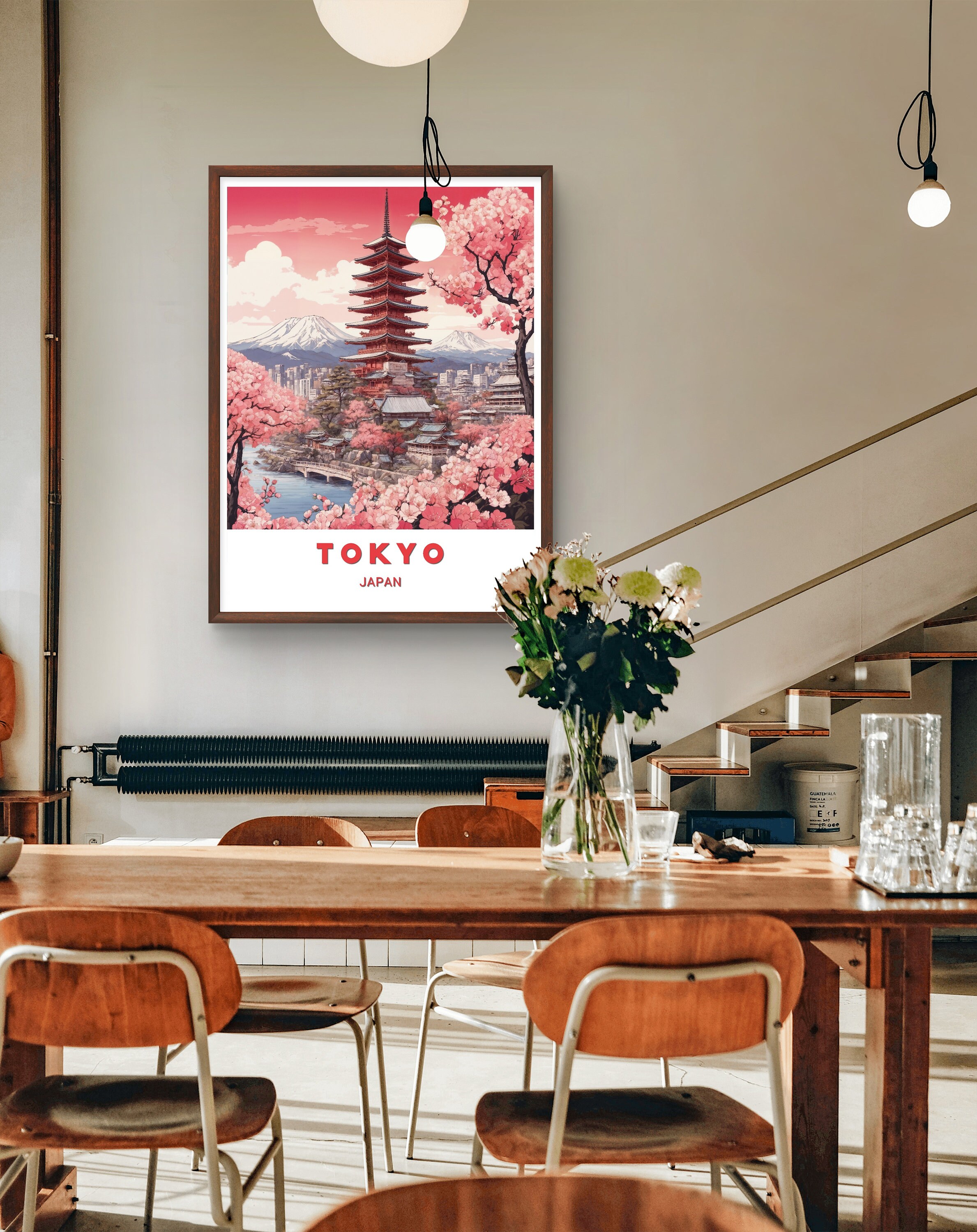 Tokyo Poster Beautiful Print of Tokyo Pagoda With Cherry Blossoms and ...