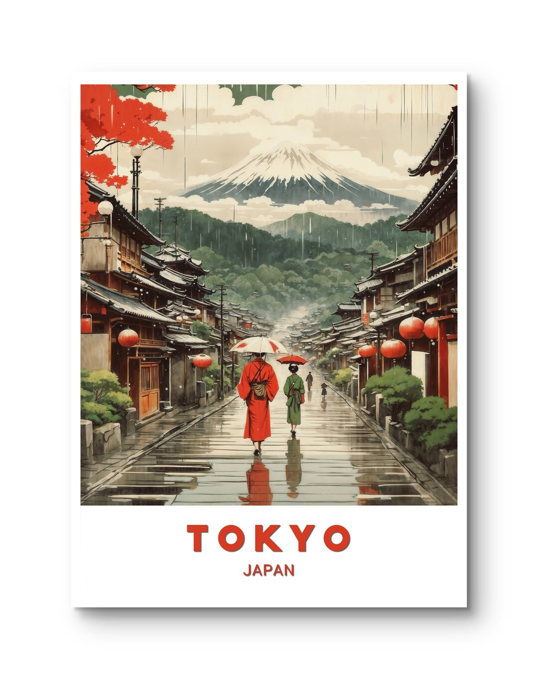 Tokyo Poster Stunning Print of Traditional Street Scene With Mount Fuji ...