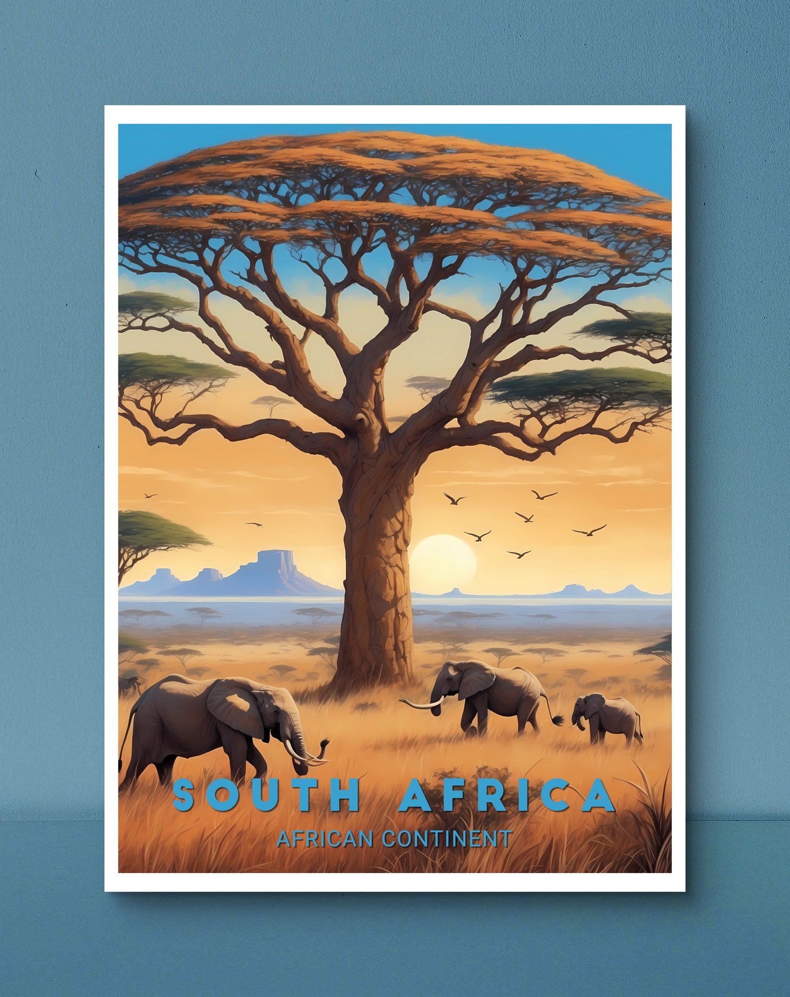 South Africa Poster Majestic African Landscape With Elephants and ...