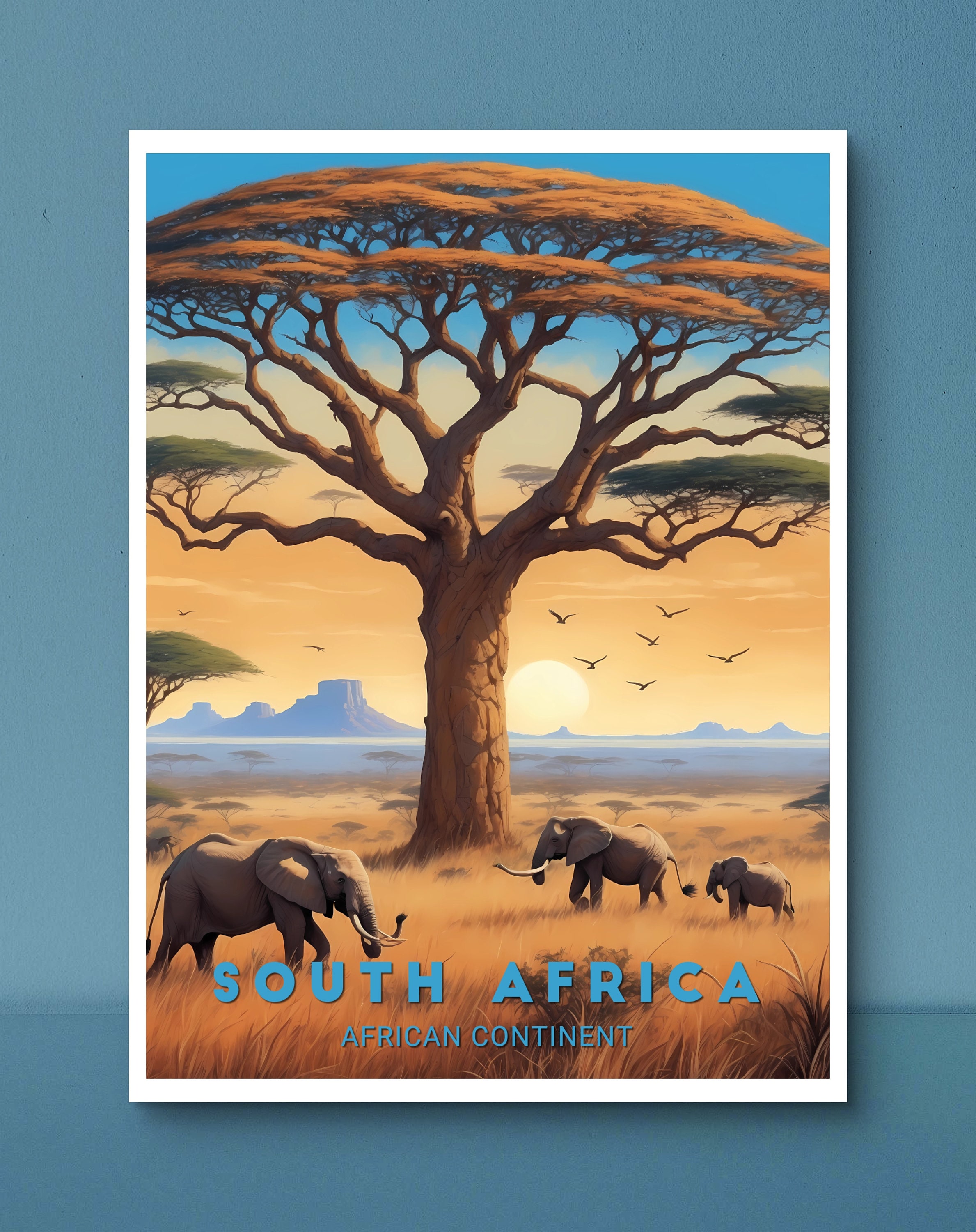 South Africa Poster Majestic African Landscape With Elephants and ...