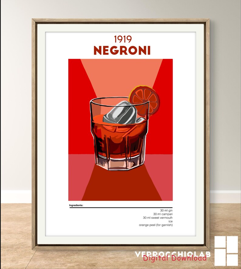 Negroni Print | Italian Cocktail Poster | Vintage Aperitivo Decor ...