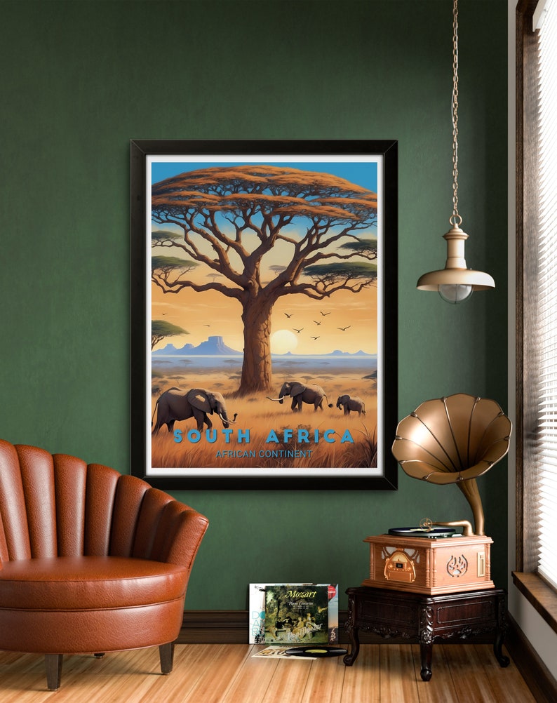 South Africa Poster Majestic African Landscape With Elephants and ...