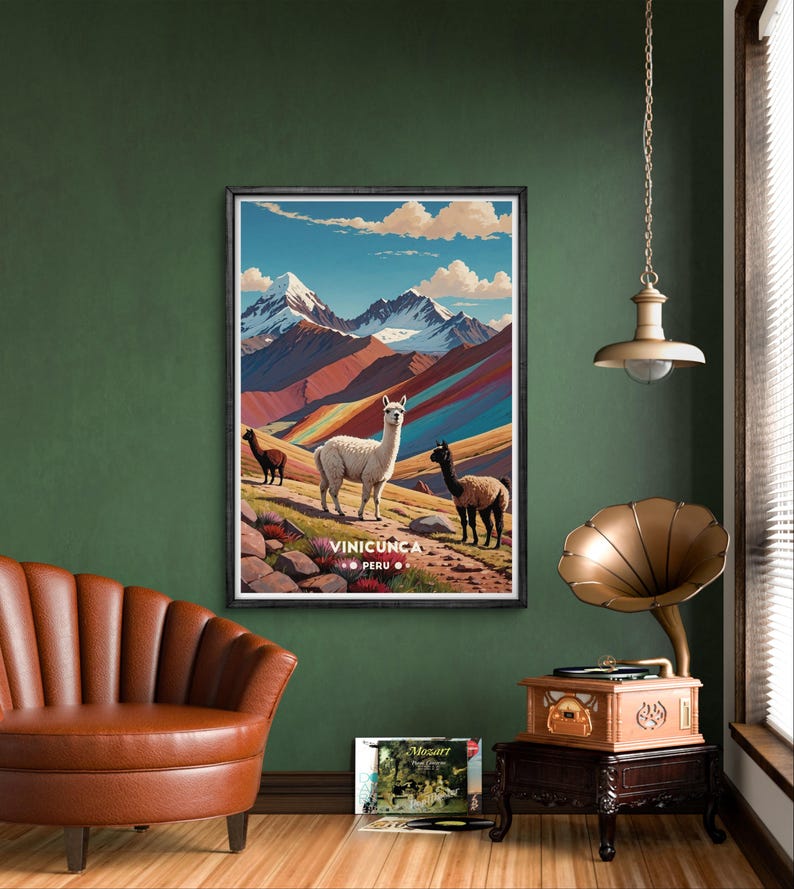 Vinicunca Peru Vintage Poster, Rainbow Mountain Art, Scenic Andes ...