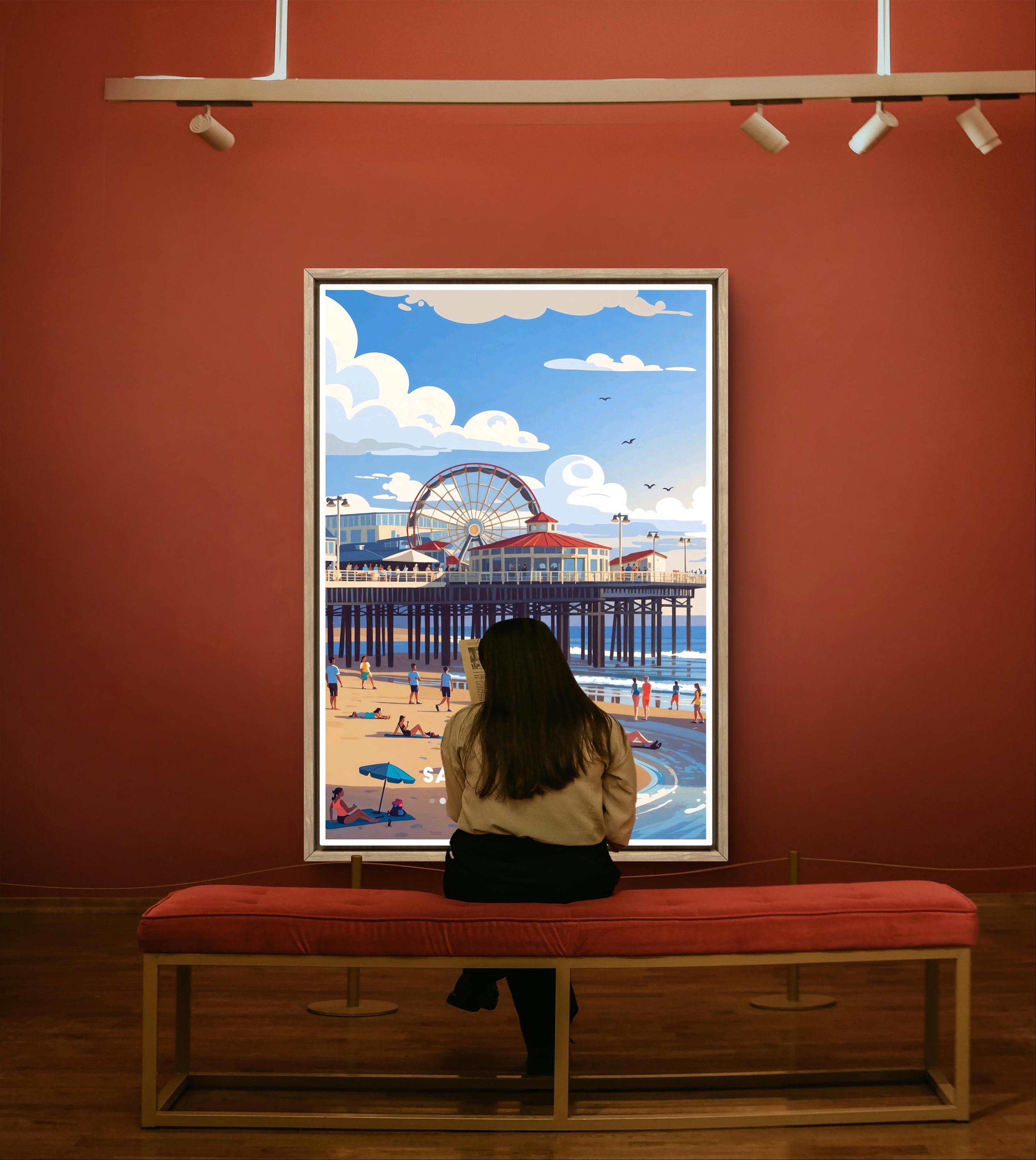 Santa Monica Poster, Beach Day Print, California Pier Art, Retro Ocean ...