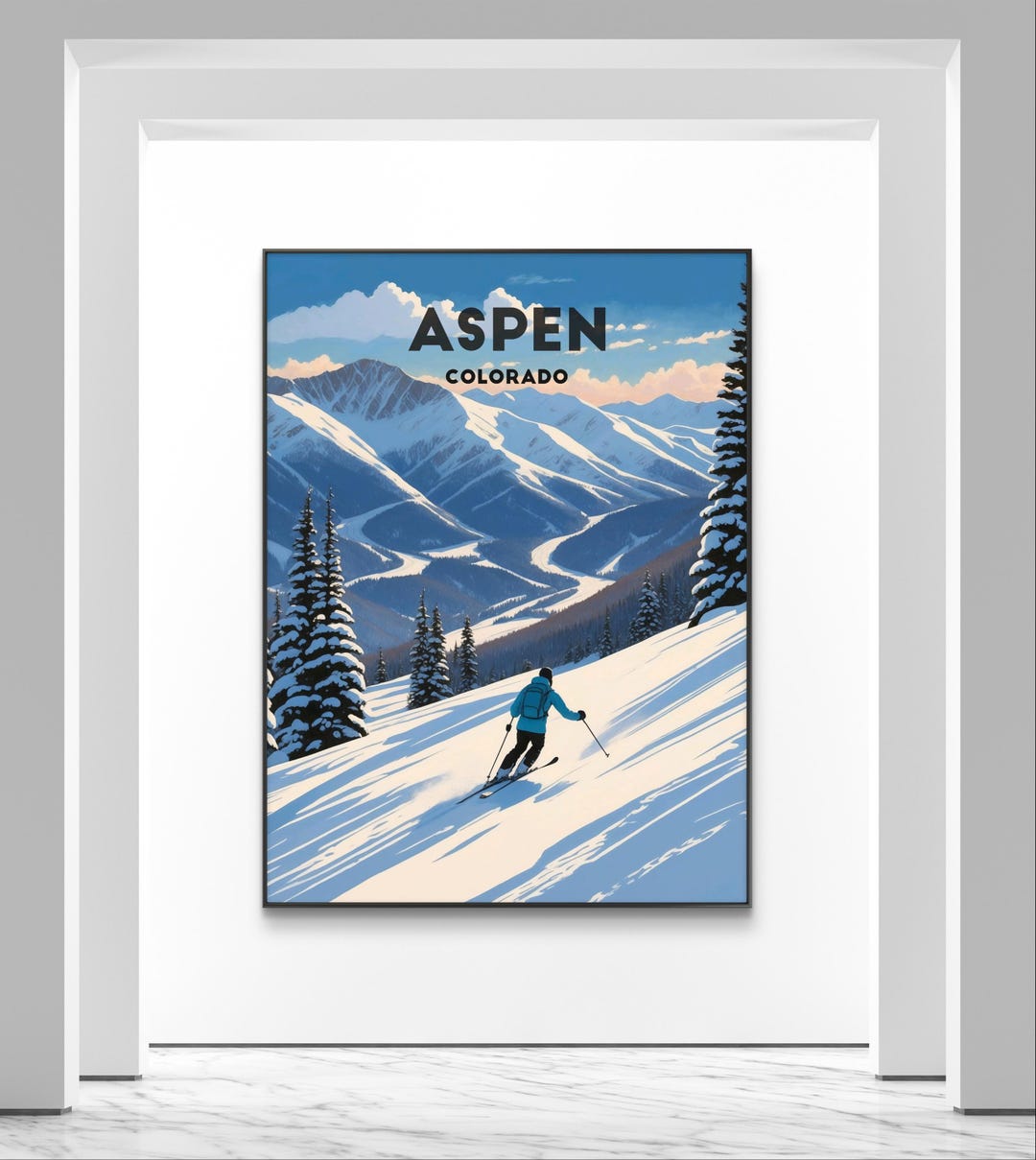 Aspen Colorado Poster - Skiing Adventure in the Rockies Apen Wall Art ...