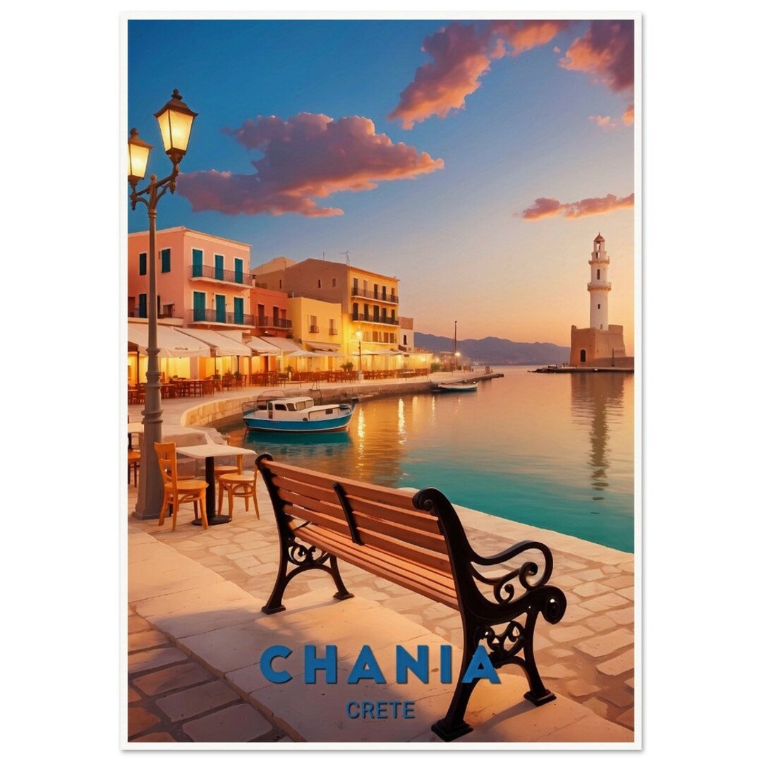 Chania Poster - Stunning Sunset View of Chania, Crete, Greece - Perfect Home Decor, Travel ...
