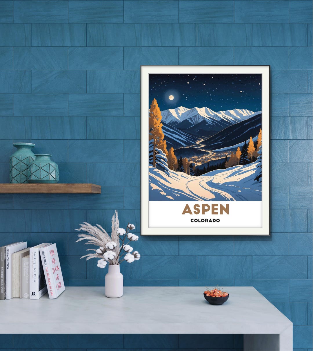 Aspen Colorado Poster: Moonlit Winter Mountain Scene - Etsy