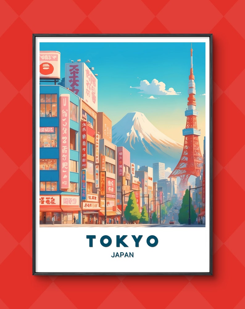 Tokyo Poster Vibrant Print of Tokyo Skyline With Mount Fuji and Tokyo ...