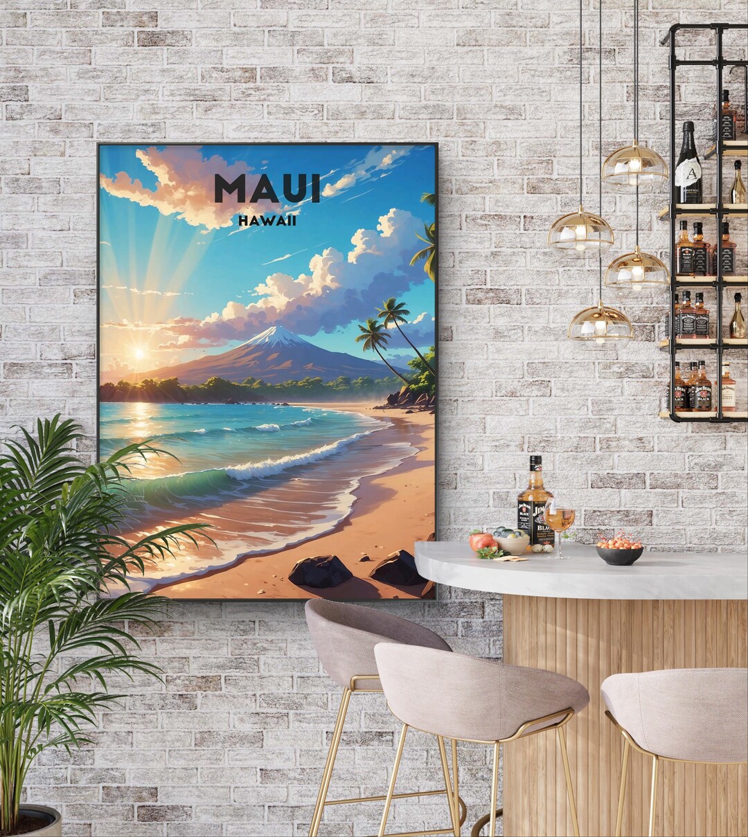 Maui Hawaii Poster - Sunset on a Tropical Beach Maui Wall Art - Hawai ...