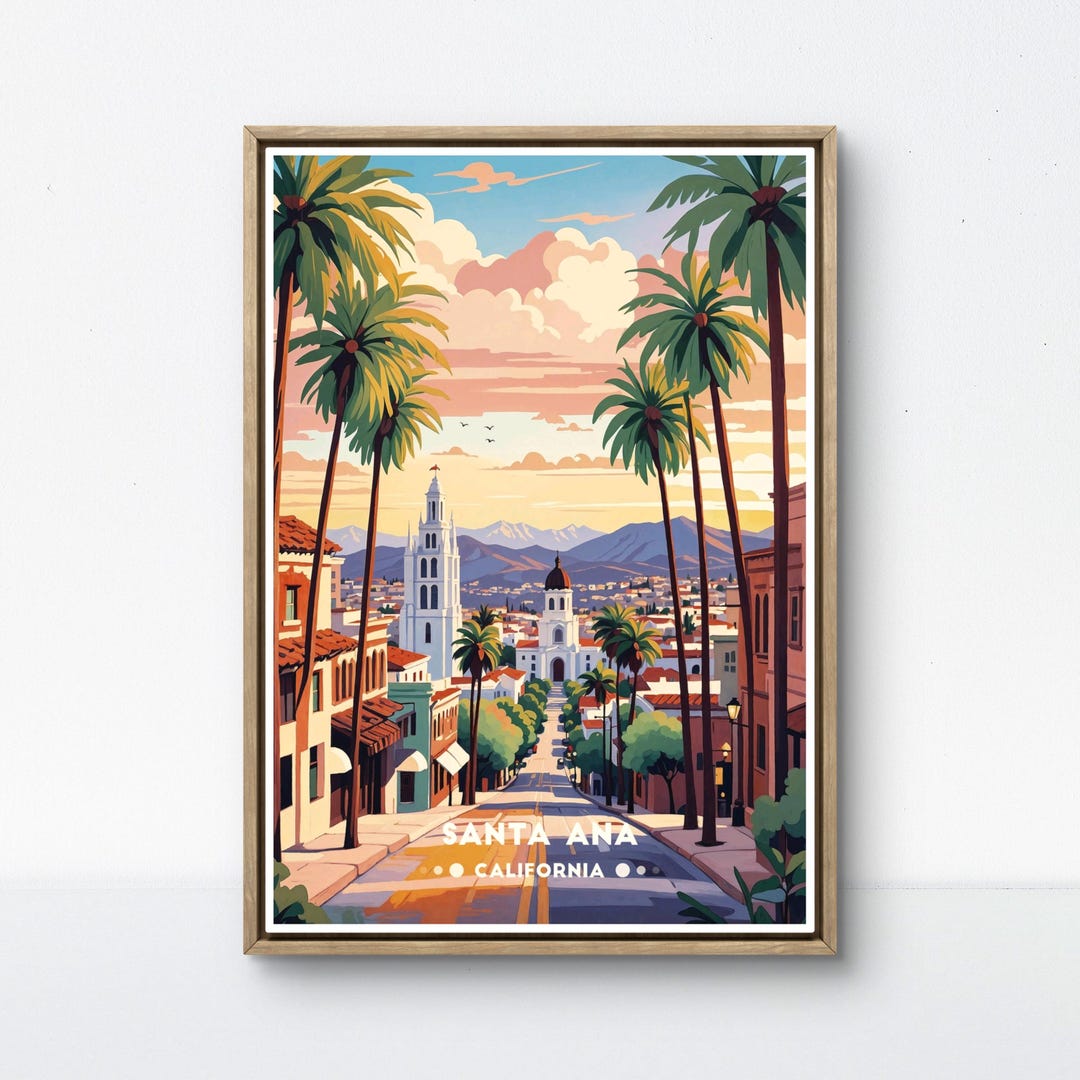Santa Ana Poster, California City Print, Palm Tree Street Art, Retro ...
