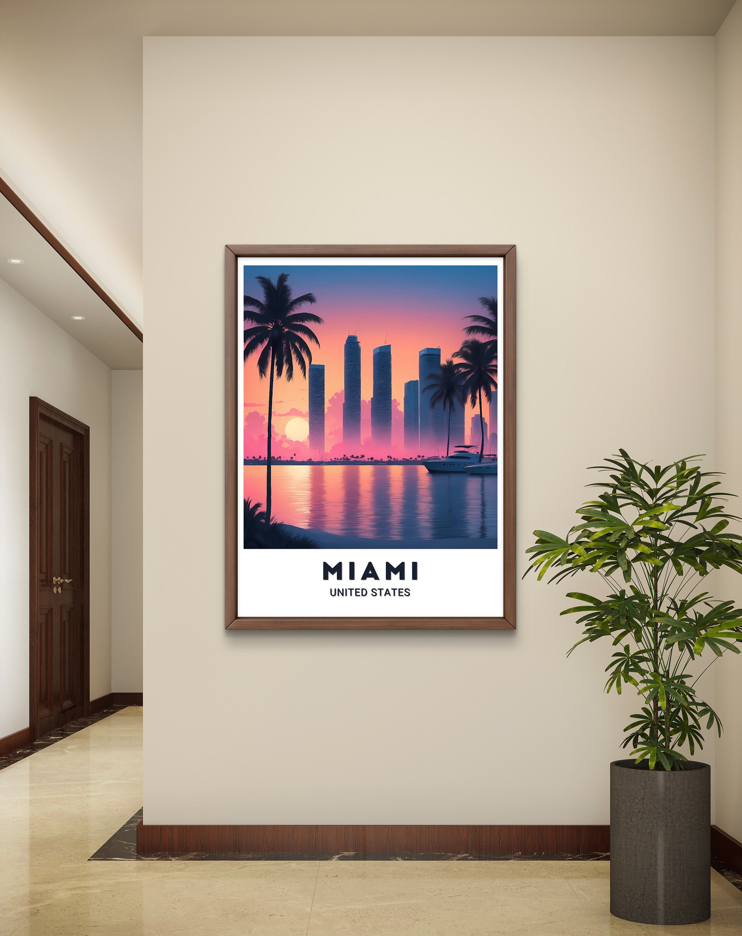 Miami Poster Stunning Sunset Skyline Print of Miami's Iconic Waterfront ...