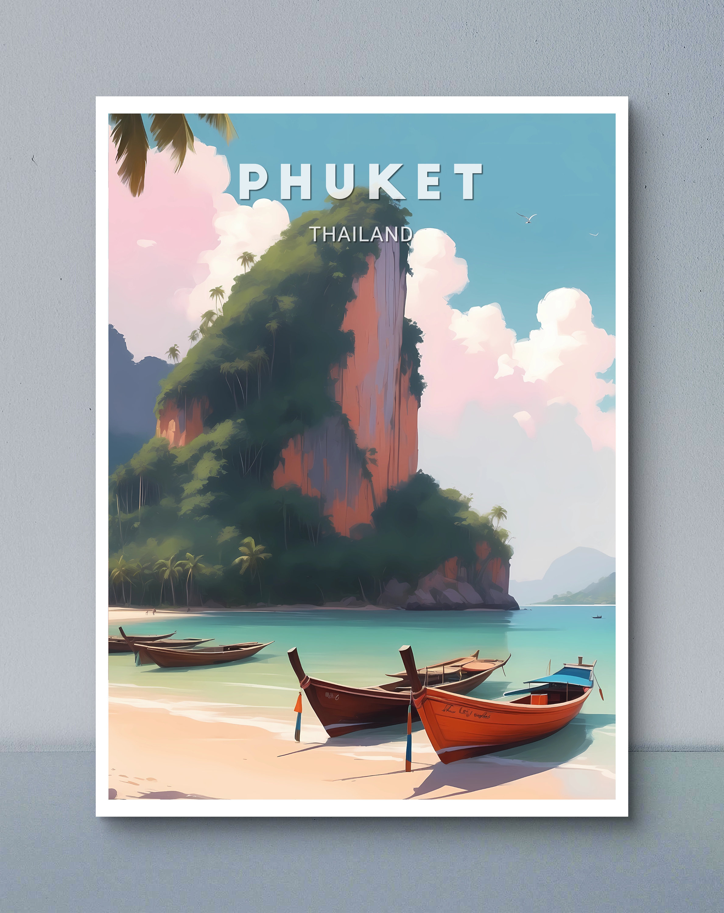 Phuket Poster Scenic Tropical Beach With Traditional Longtail Boats ...
