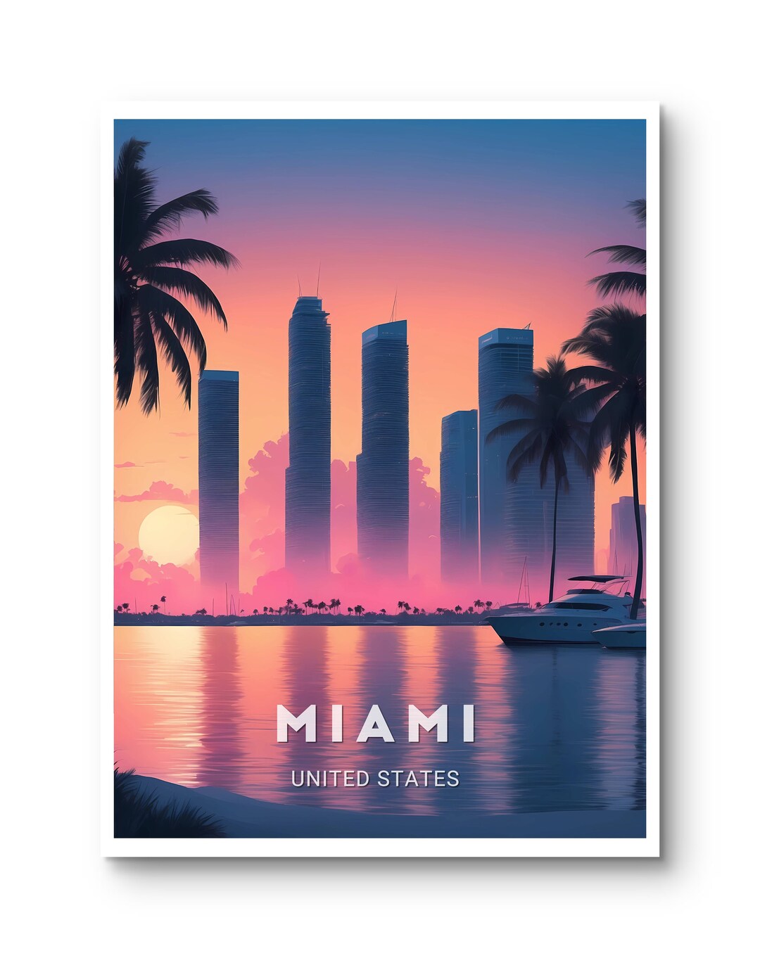 Miami Poster Stunning Sunset Skyline Print of Miami's Iconic Waterfront ...