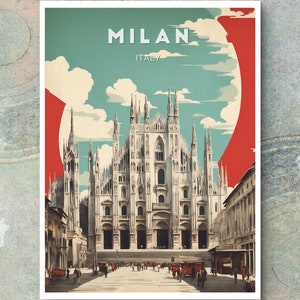 Milan Poster Stunning Vintage Style Art Print of Milan Cathedral ...