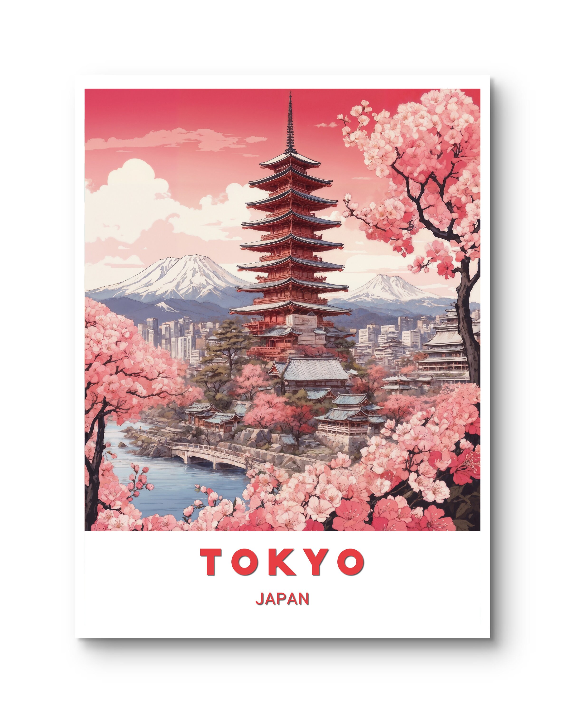 Tokyo Poster Beautiful Print of Tokyo Pagoda With Cherry Blossoms and ...