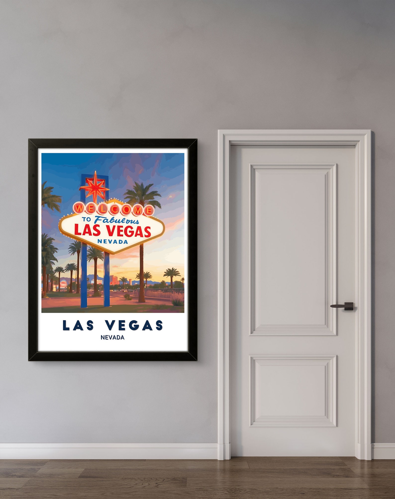 LAS VEGAS Poster: Iconic Welcome Sign and Vibrant Skyline at Sunset ...