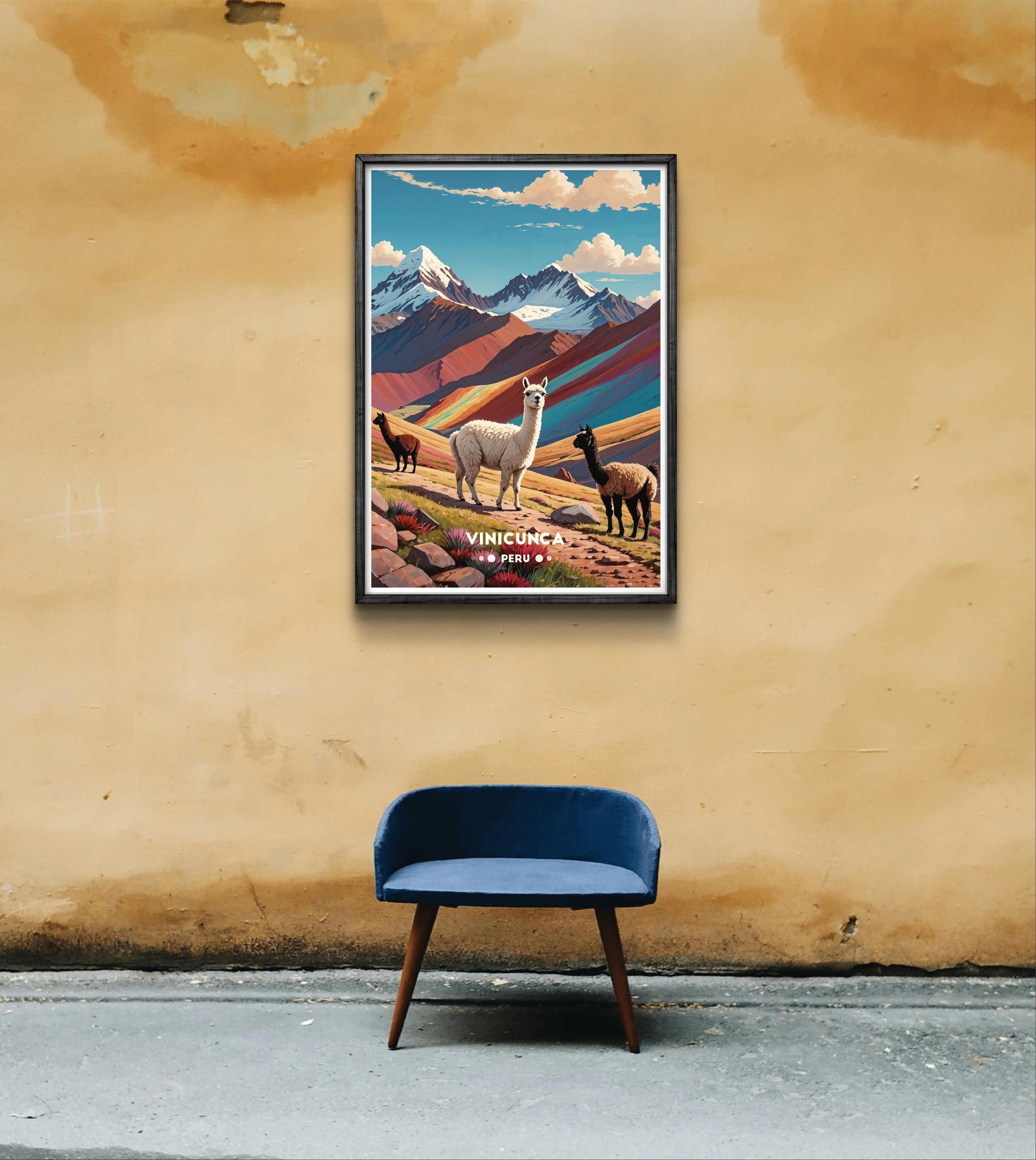 Vinicunca Peru Vintage Poster, Rainbow Mountain Art, Scenic Andes ...