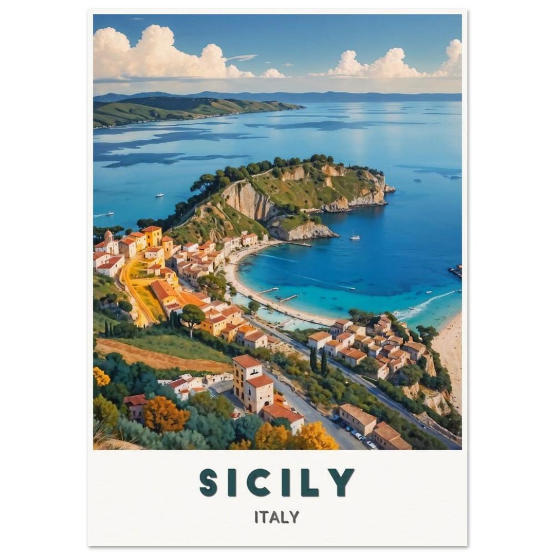 Sicily Poster: Breathtaking Coastal Town and Azure Waters Vibrant ...