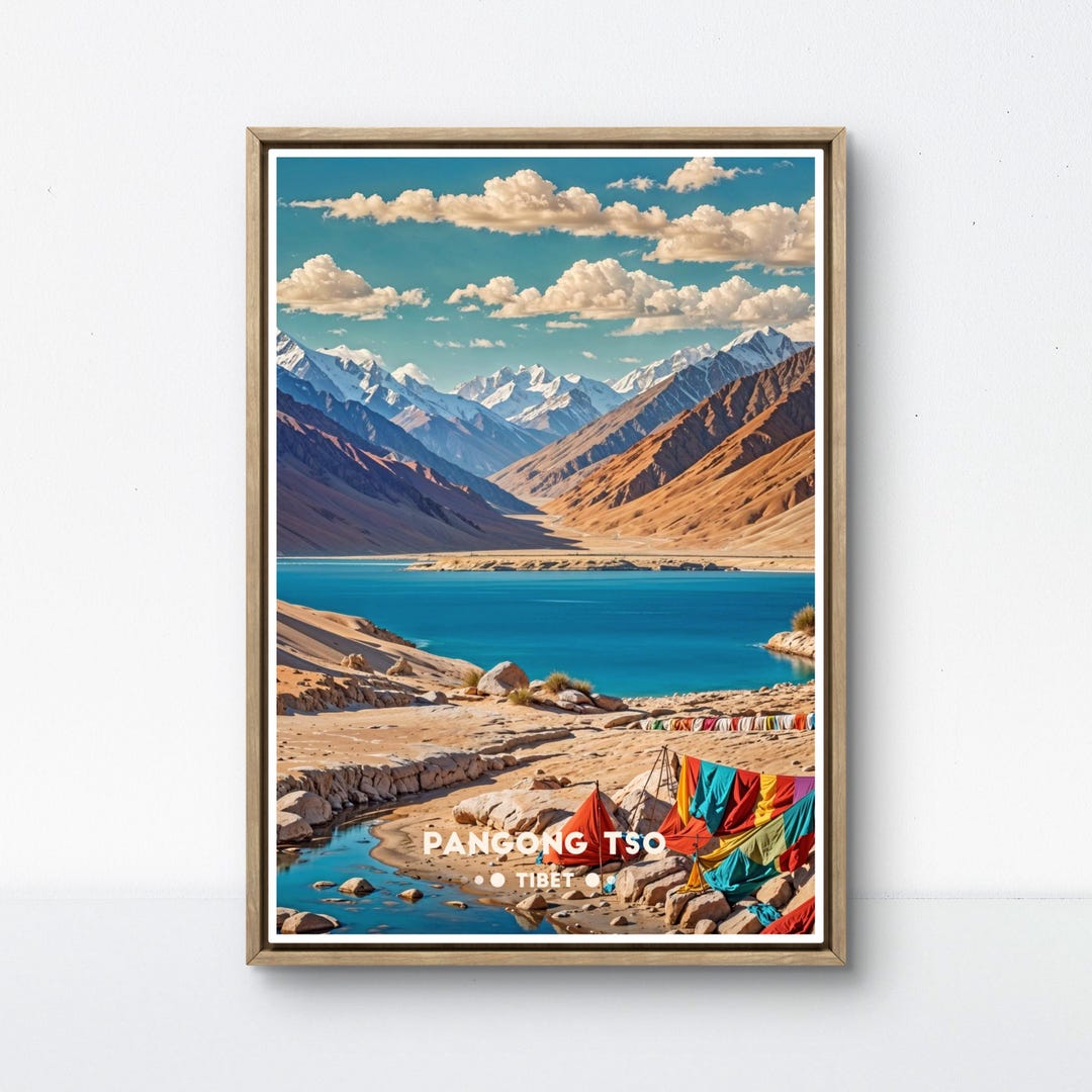 Pangong Tso Vintage Poster, Tibet Wall Art, Stunning Himalayan Lake ...