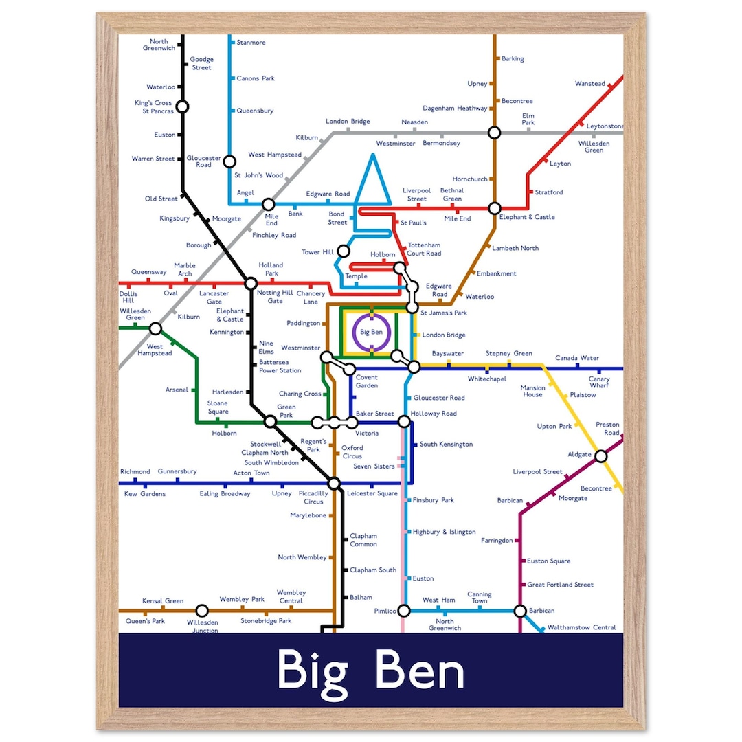 London Big Ben & Tube Map Art Print – British Minimalist Poster, UK ...