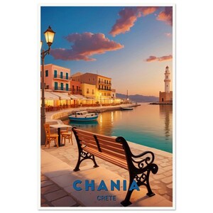 Chania Poster - Stunning Sunset View of Chania, Crete, Greece - Perfect ...