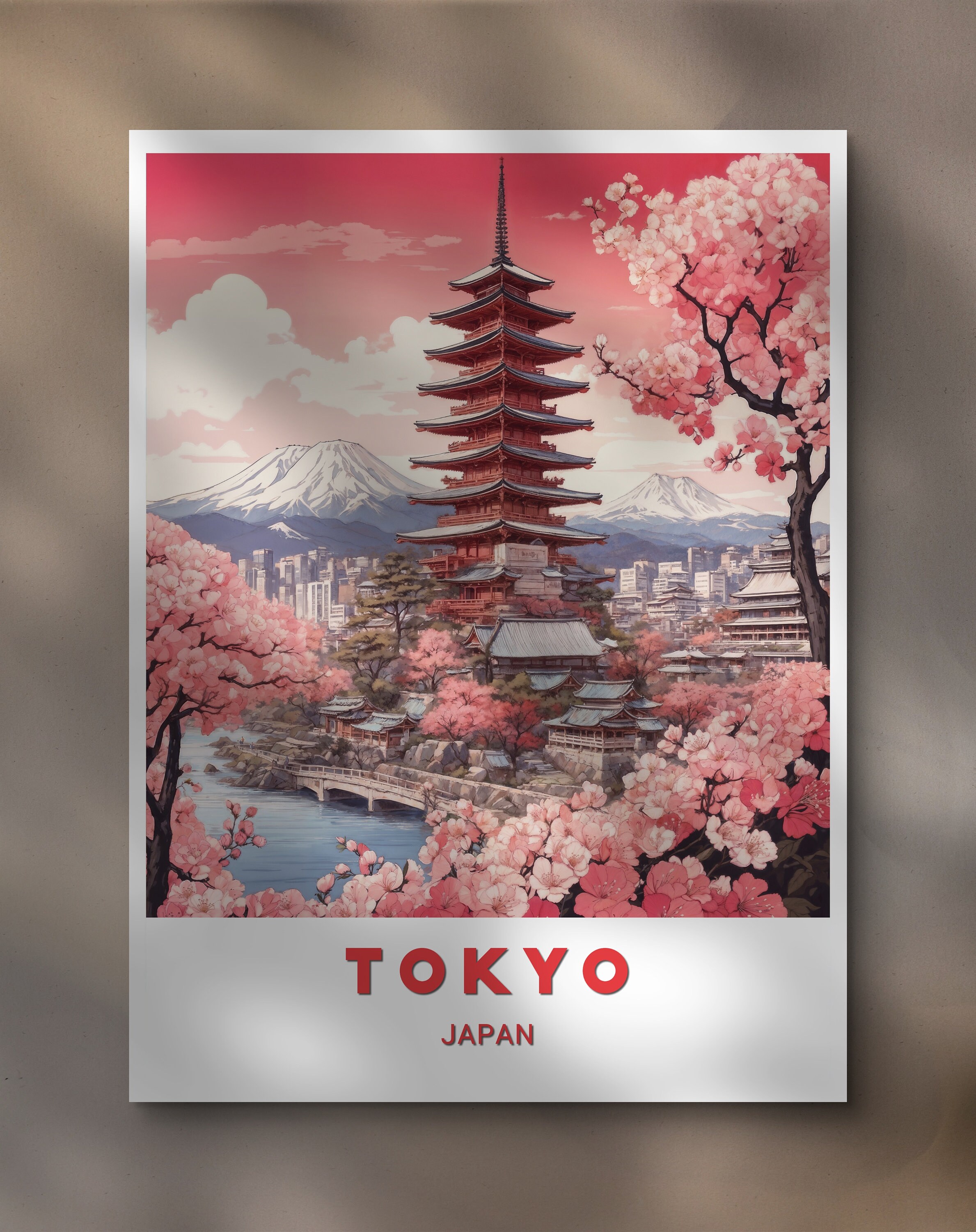 Tokyo Poster Beautiful Print of Tokyo Pagoda With Cherry Blossoms and ...