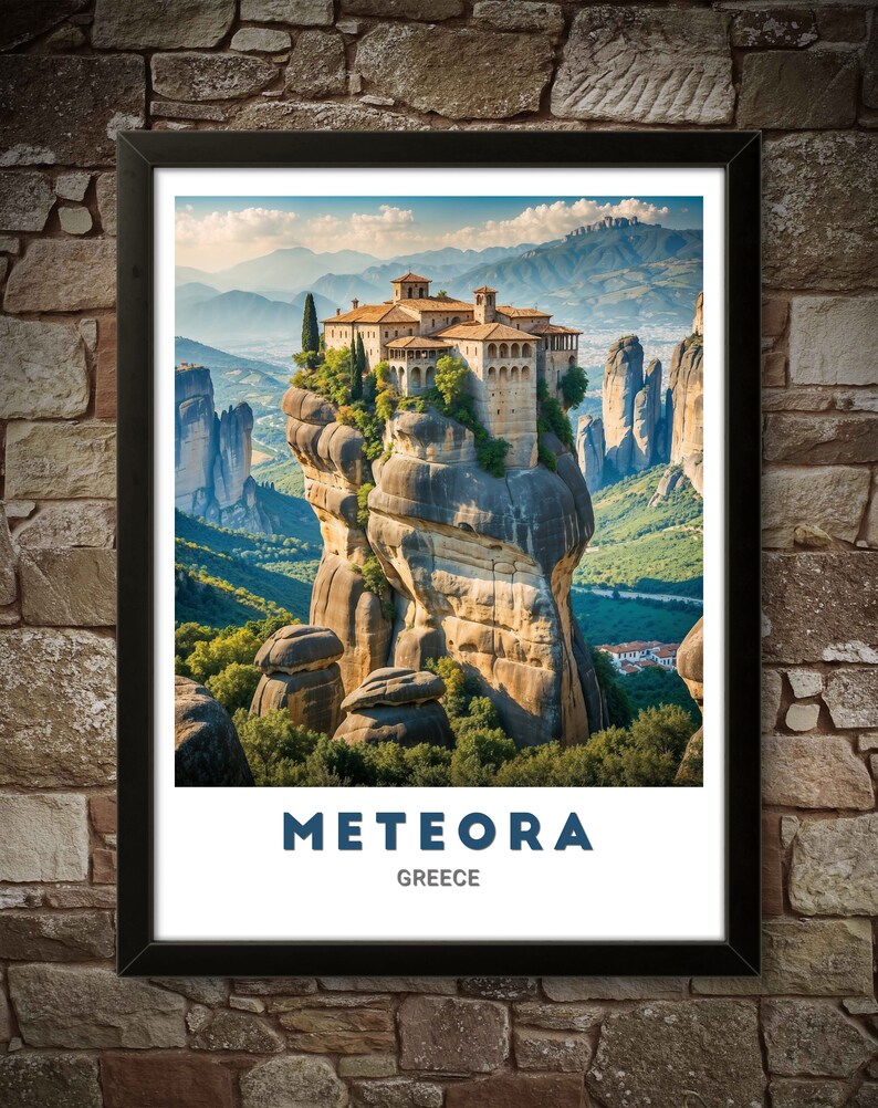 Meteora Greece Poster: Monasteries on Rock Pillars Wall Art - Etsy