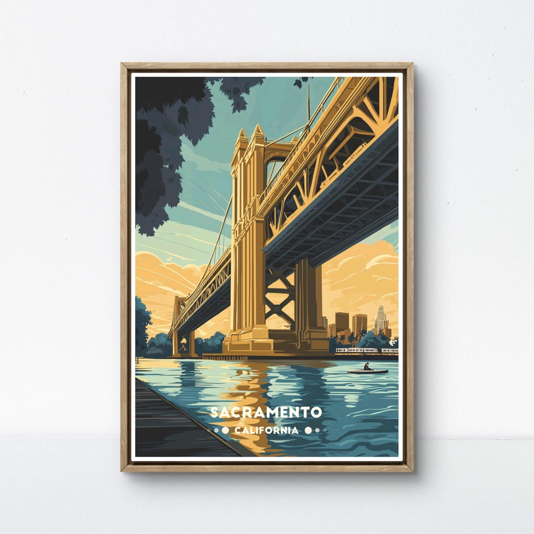 Sacramento Tower Bridge Poster: Retro California River Art - Etsy