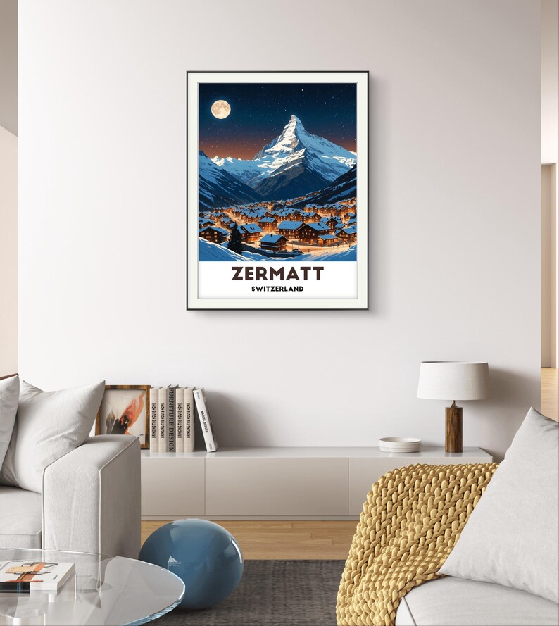 Zermatt Matterhorn Poster, Switzerland Winter Landscape Print, Alpine ...