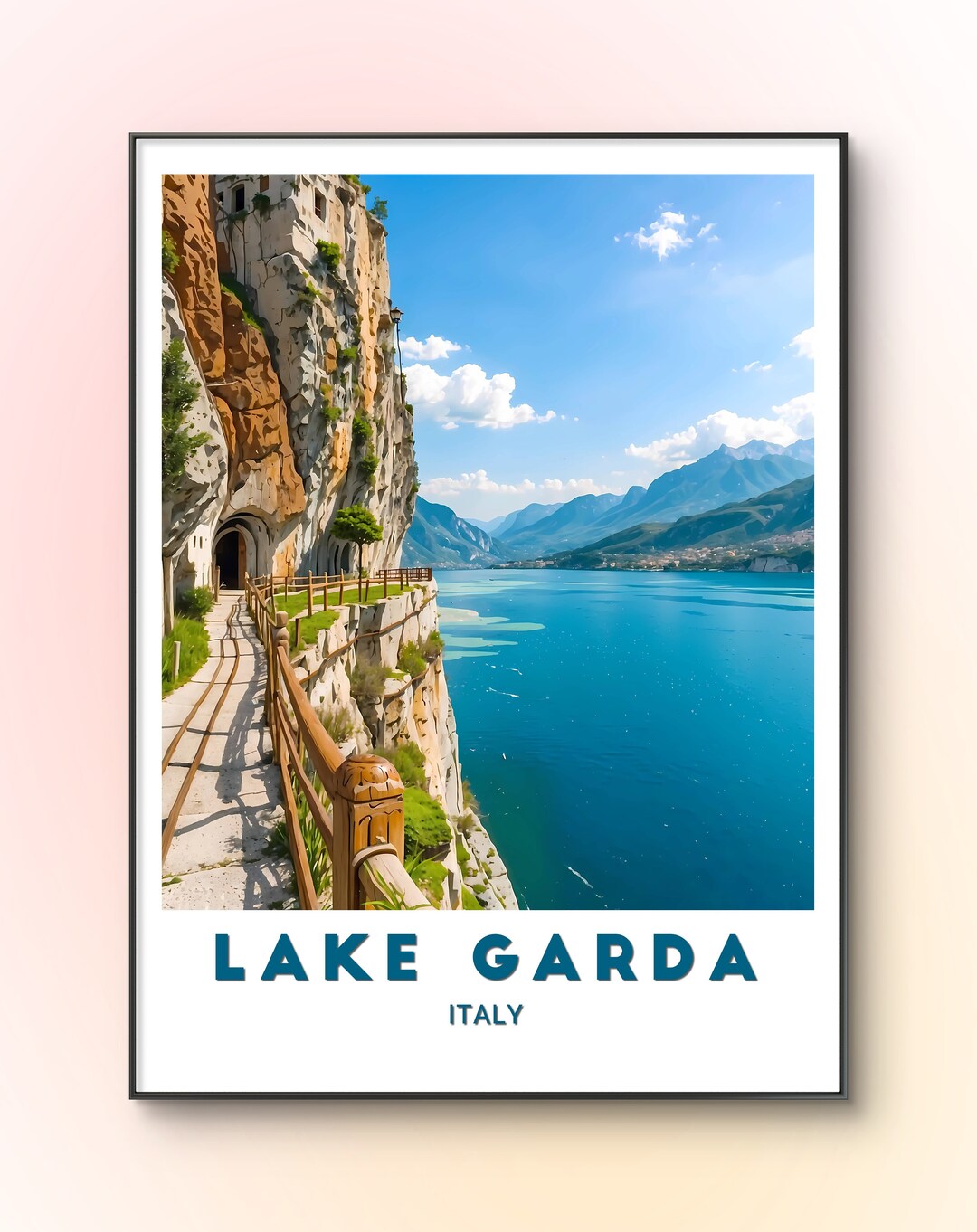 Lake Garda Poster - Stunning Italian Lakeside Cliff Walkway With ...
