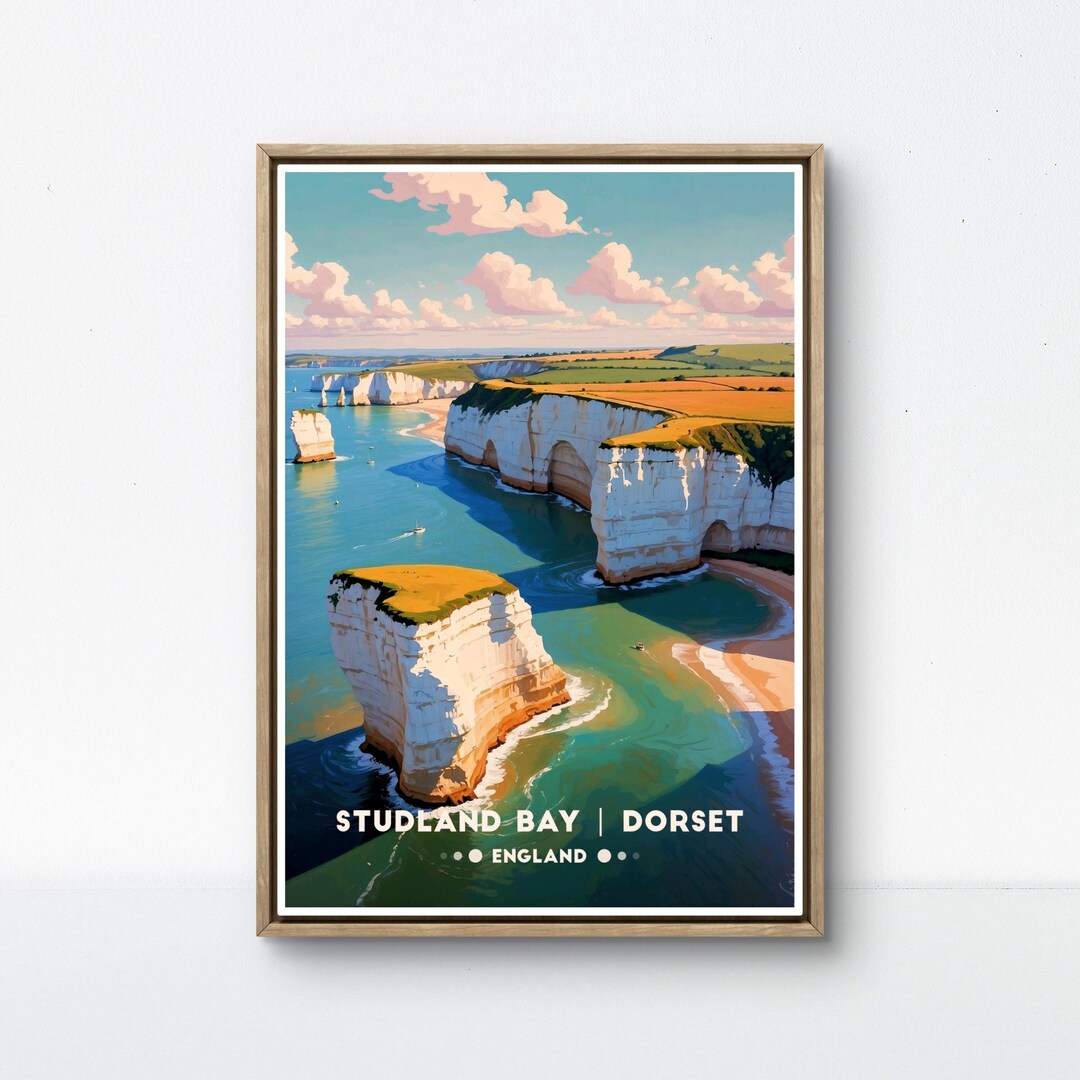 Studland Bay Poster, Dorset Coast Wall Art, England Cliffside Print, UK ...