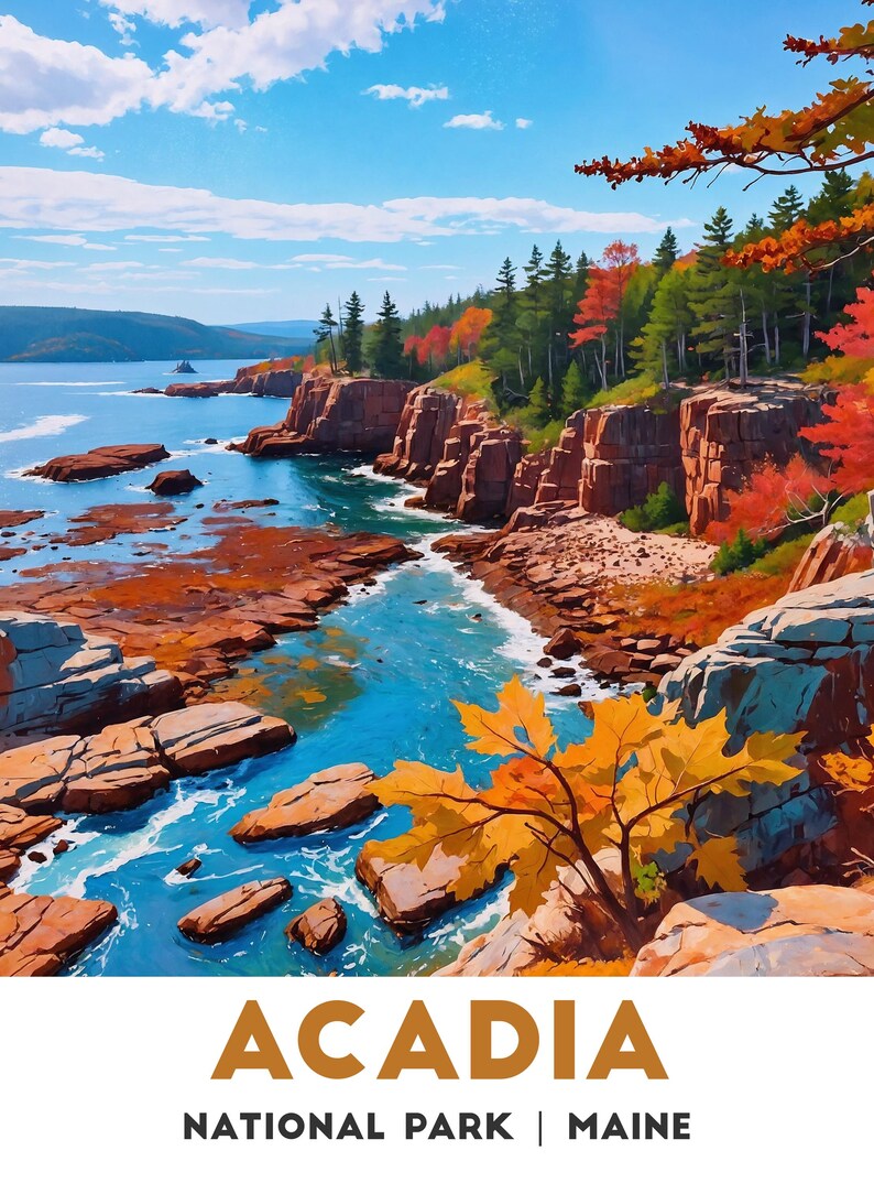 Acadia National Park Poster Stunning Maine Coastal Landscape Art - Etsy